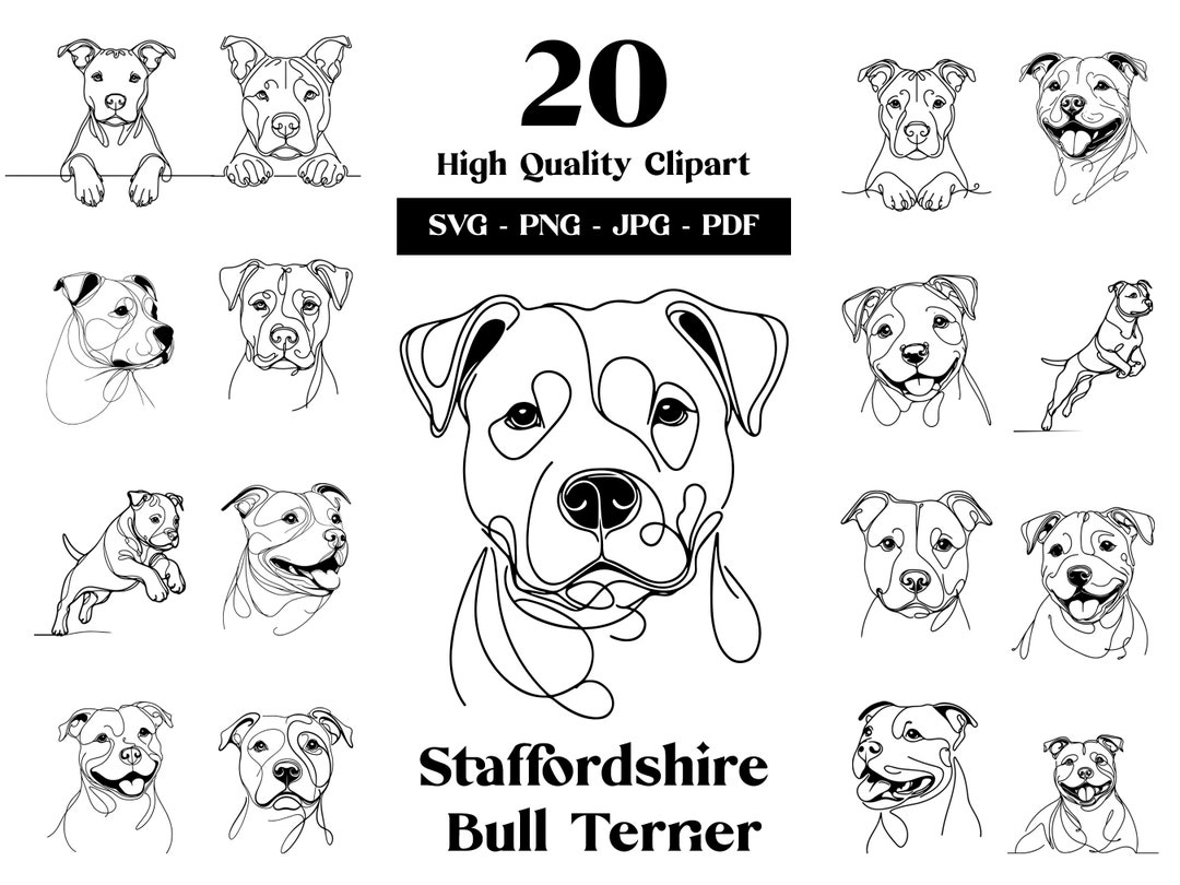 Staffordshire Bull Terrier Line Art Clipart Bundle (digital Download ...