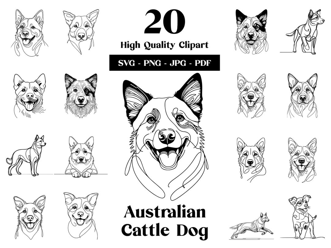 Blue Heeler Line Art: Australian Cattle Dog SVG Clipart (digital ...