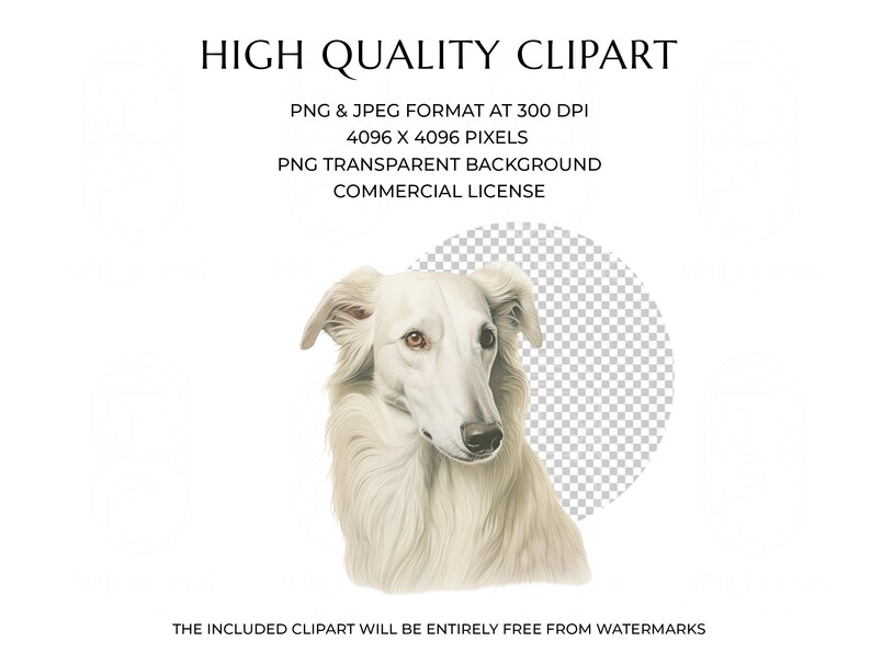 Watercolor Borzoi Dog Clipart Bundle, PNG JPEG (digital Download ...