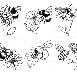 Bee Line Art SVG Clipart: Minimalist Tattoo & Sublimation Design ...