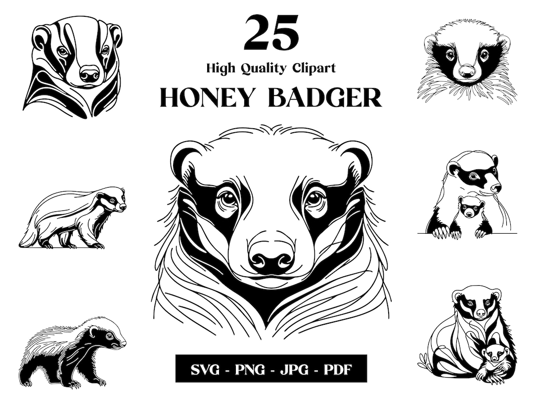 Honey Badger SVG Clipart, Minimalist Line Art, Logo Animal Vector ...