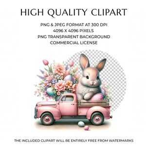 Watercolor Easter Bunny in Farm Trucks Clipart Bundle 55 High Quality ...