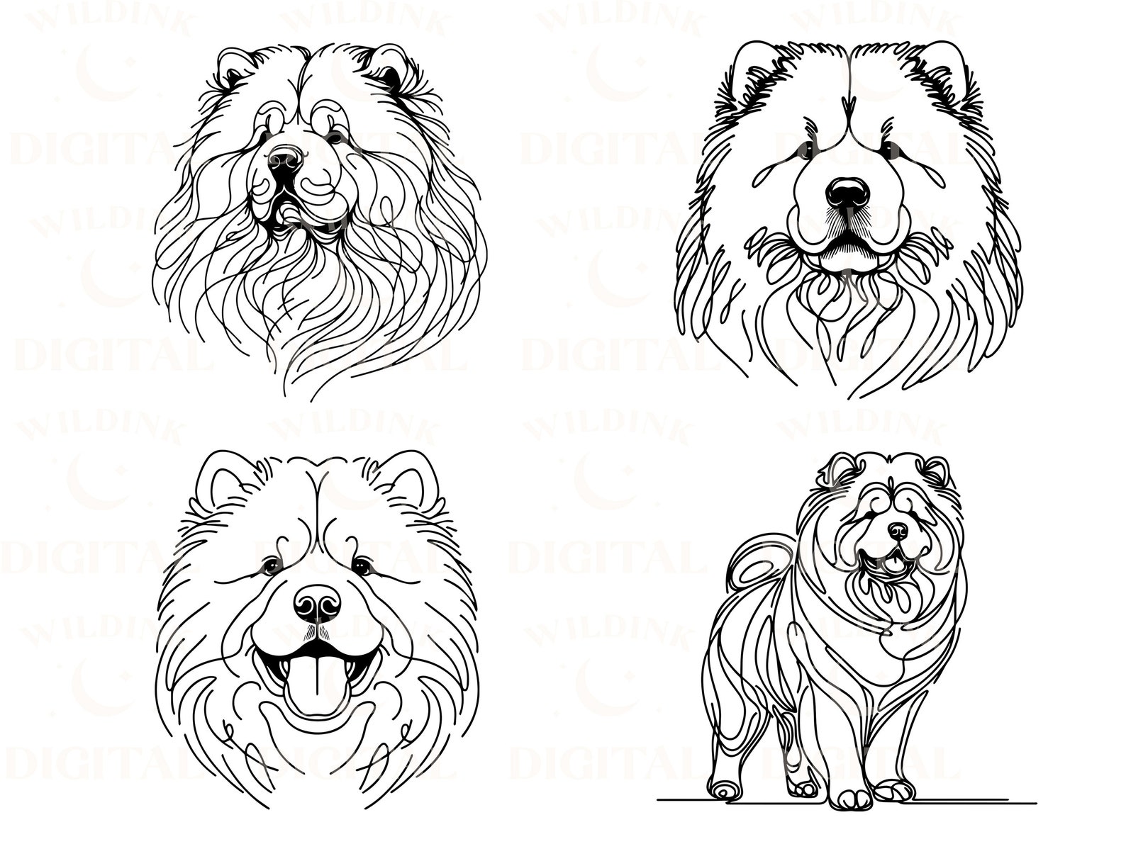 Chow Chow Line Art Clipart Bundle: Minimalist Dog Vector (digital ...