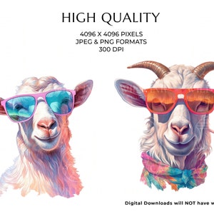 Watercolor Goat Clipart With Sunglasses, 13 High-quality PNG & JPEG ...