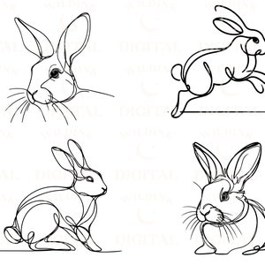 Bunny Line Art SVG Clipart: Rabbit Vector Logo Design (digital Download ...
