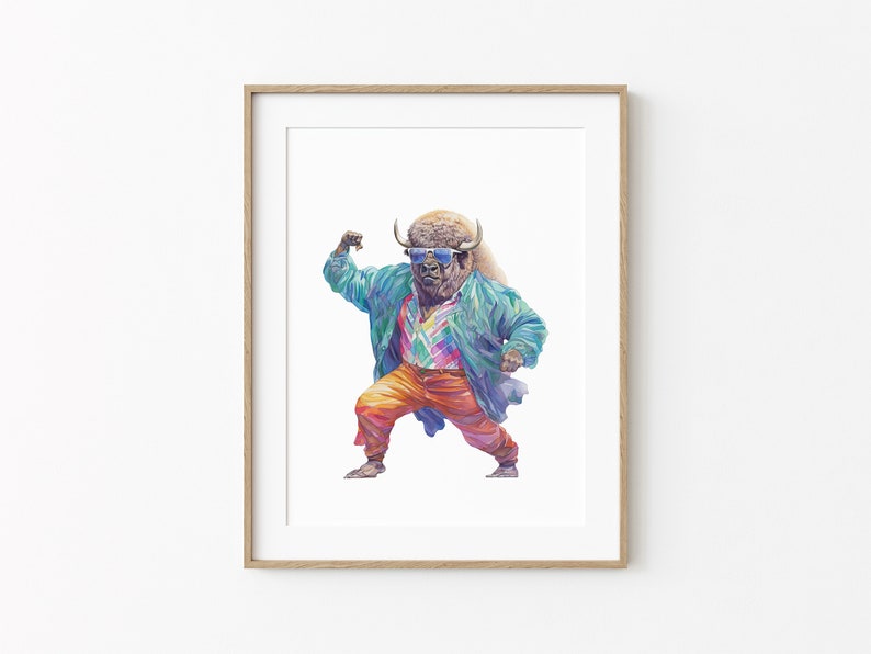 Dancing Bison Clipart: Funny Watercolor Animal Pngs (digital Download ...