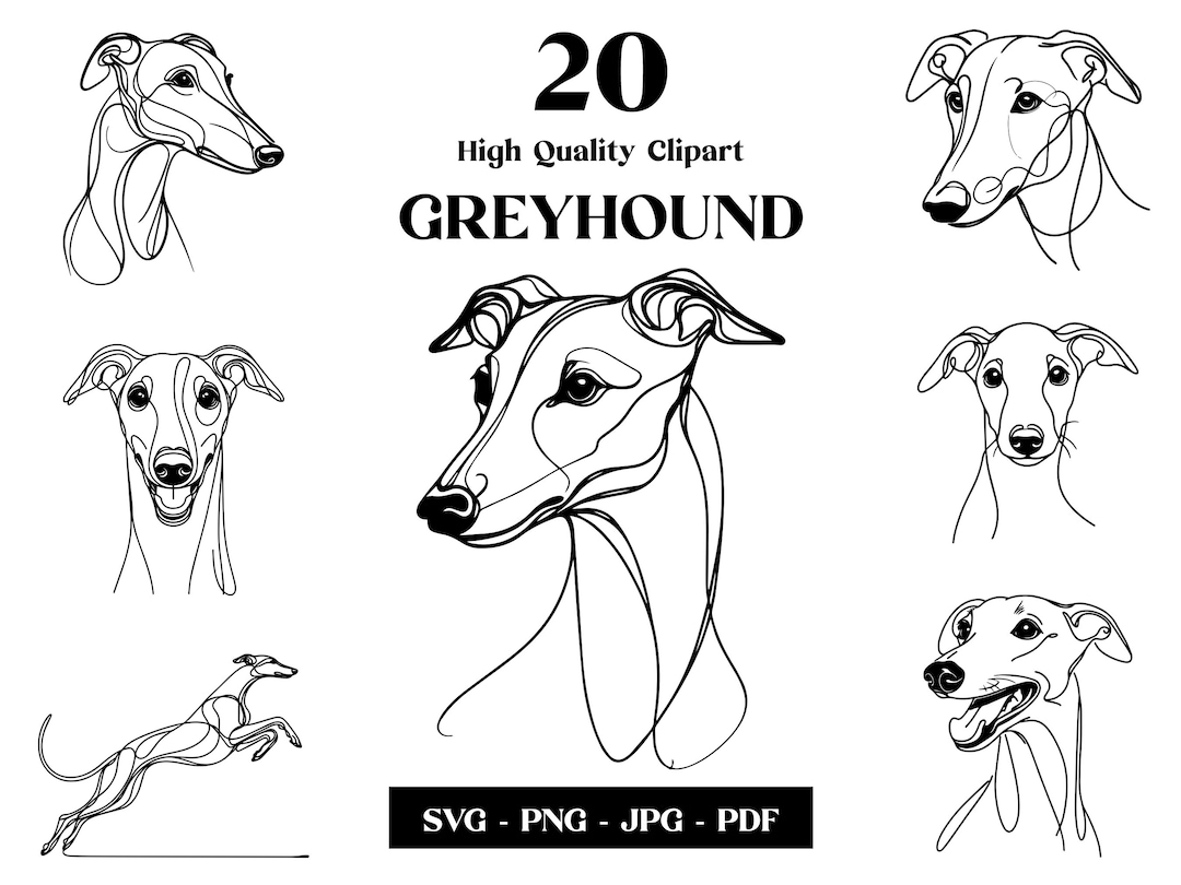 Greyhound Line Art Clipart Bundle: Minimalist Dog Vector (digital ...