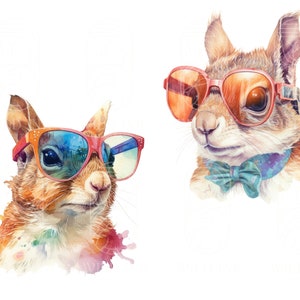 Watercolor Squirrel Clipart With Sunglasses: Woodland Animal Print ...