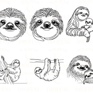Sloth SVG Clipart: Minimalist Line Art, Tattoo Design (digital Download ...