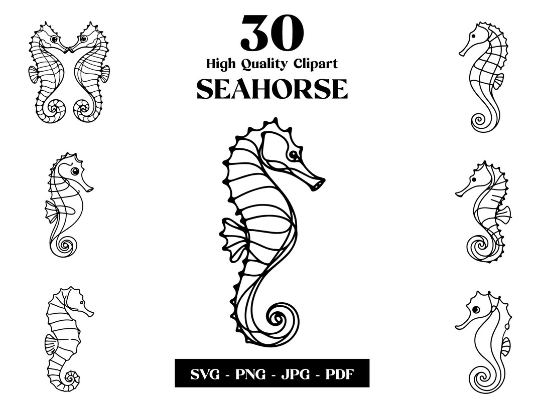 Seahorse Line Art SVG Clipart, Minimalist Tattoo Design (digital ...