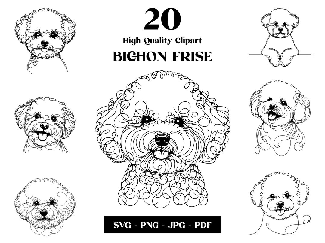 Bichon Frise Line Art Clipart Bundle: Minimalist Dog Vector (digital ...