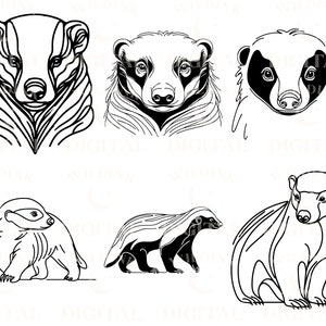 Honey Badger SVG Clipart, Minimalist Line Art, Logo Animal Vector ...