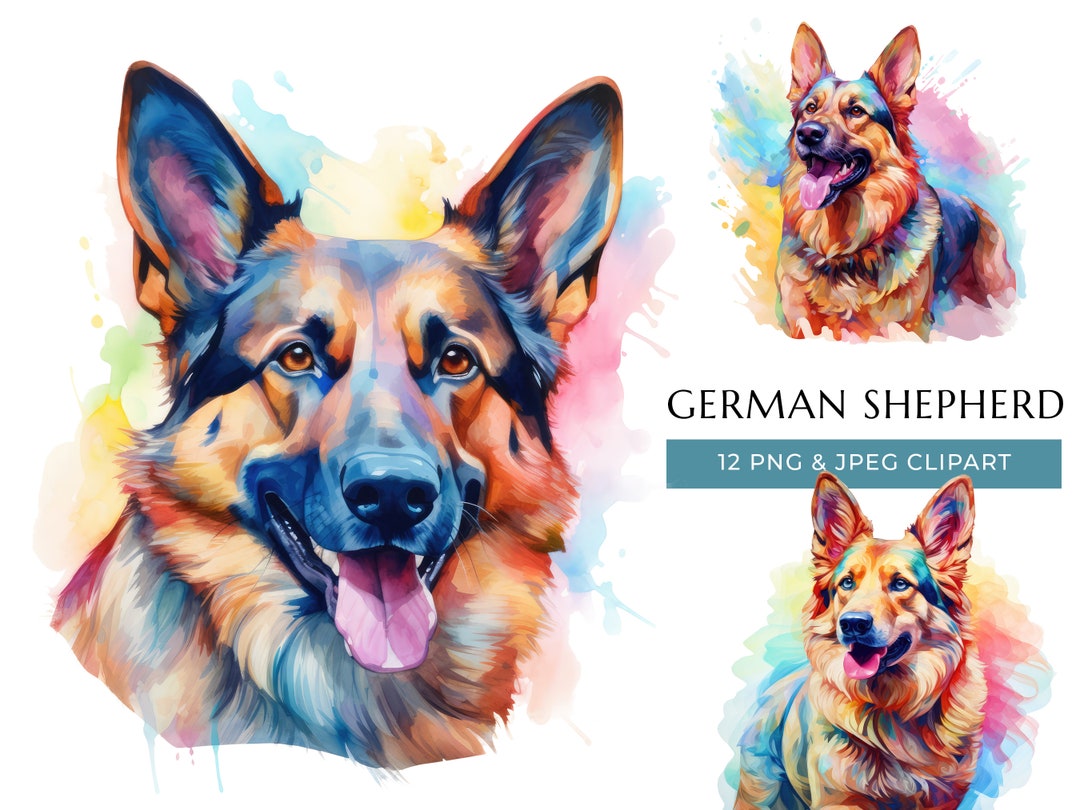 Watercolor German Shepherd Clipart – Dog Art, PNG & JPEG (digital ...