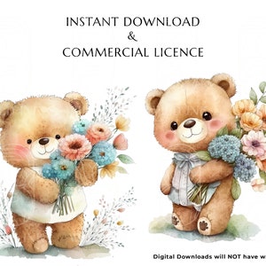 Teddy Bear With Flowers Clipart Pack, 14 High Quality Pngs, Nursery ...