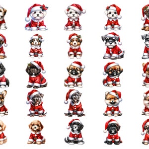 Christmas Dogs, 131 Cute Santa Claus Puppies PNG & JPEG Clipart Bundle ...