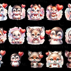 Valentines Cute Animals Clipart Bundle 25 High Quality PNG & JPEG ...