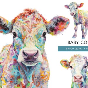 Baby Cow Watercolor Clipart 9 Pngs, Nursery Decor, Farm Wall Art ...
