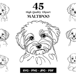 Maltipoo Line Art Clipart Bundle: Minimalist Dog SVG, PNG (digital ...