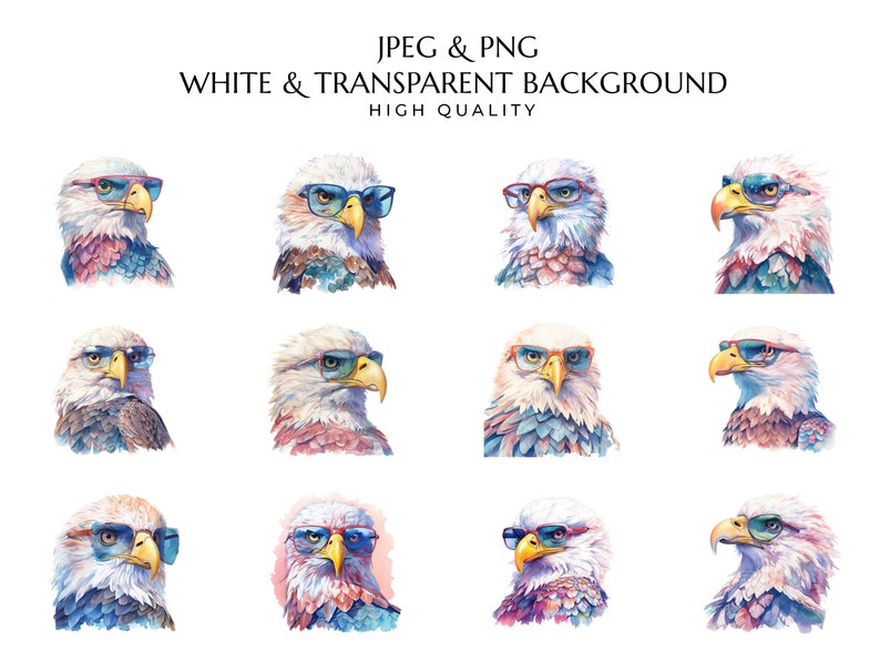 Watercolor Eagle Clipart With Sunglasses (digital Download) - Etsy