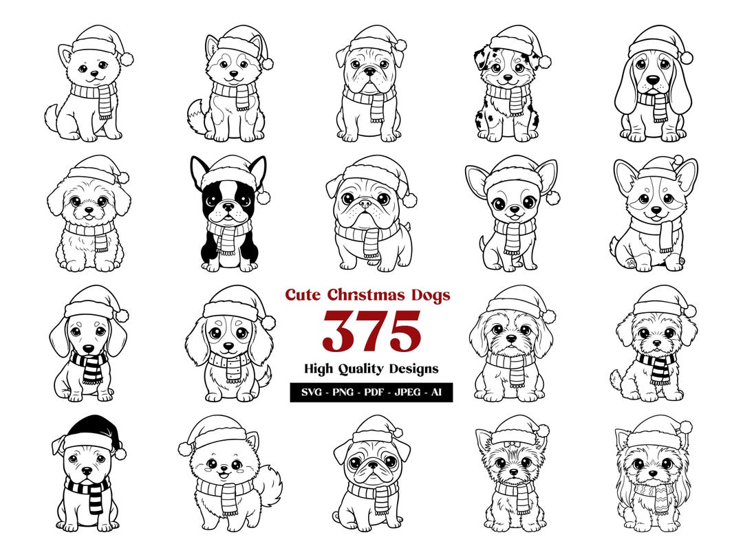 Christmas Dog SVG Bundle: 160 Breeds, Kawaii Puppy Art (digital ...