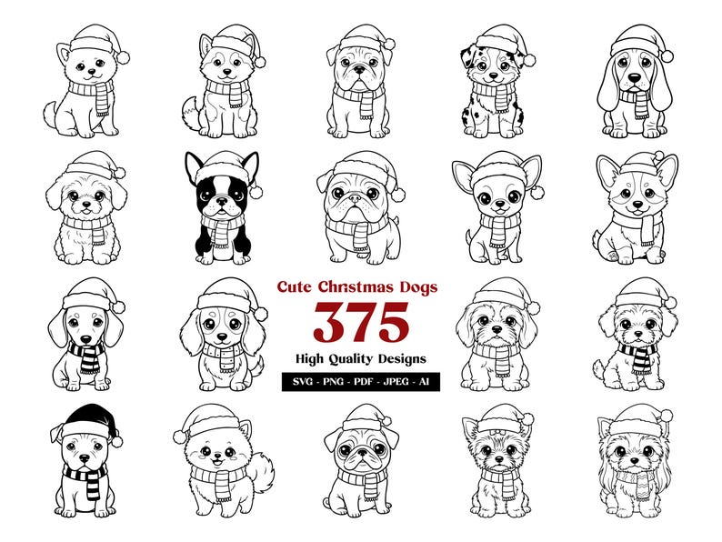 Christmas Dog SVG Bundle: 160 Breeds, Kawaii Puppy Art (digital ...
