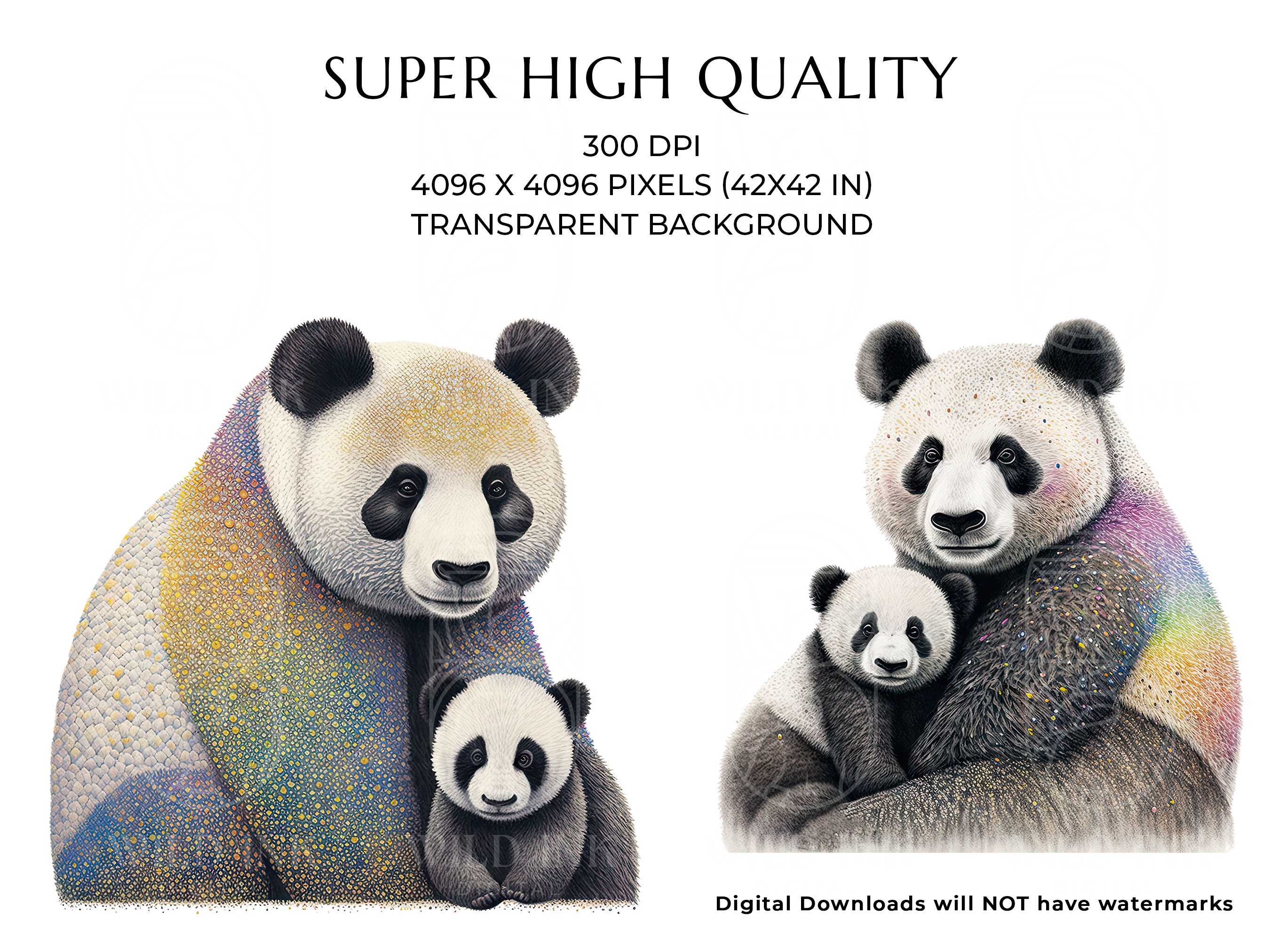 Baby Panda With Mom 18 Clipart Pngs Cute Panda Family - Etsy