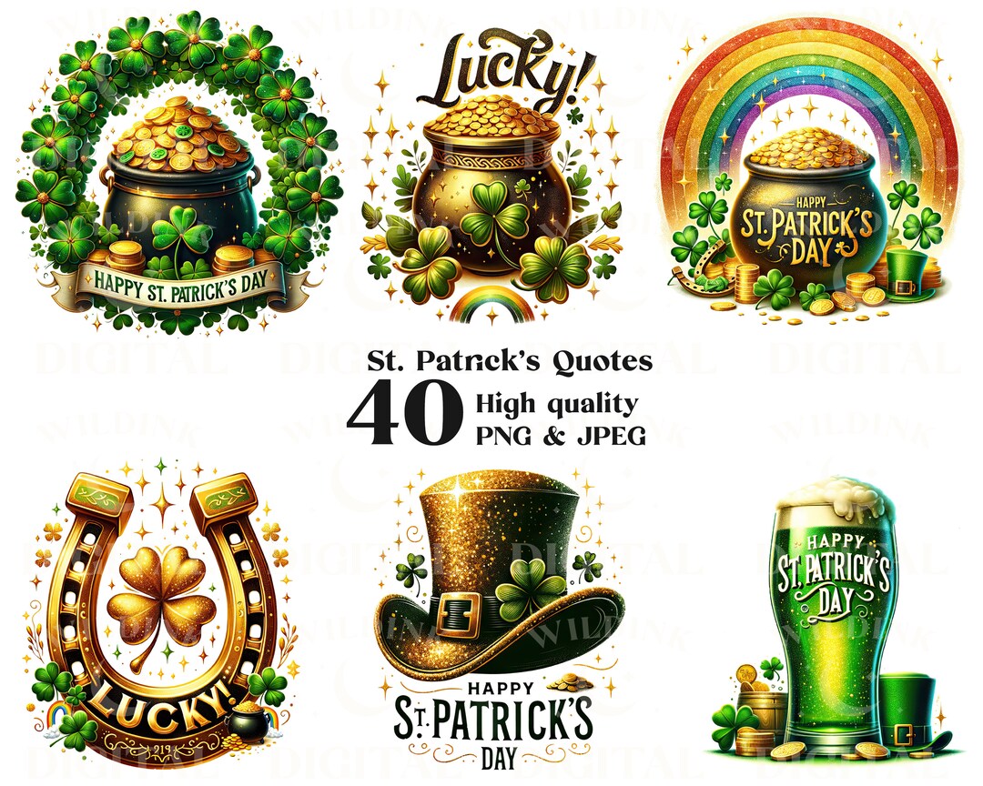 Saint Patrick's Clipart Bundle 40 High Quality PNG & JPEG, Happy St ...
