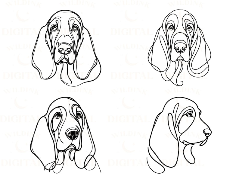 Basset Hound Line Art: Minimalist Dog SVG Clipart Bundle (digital ...