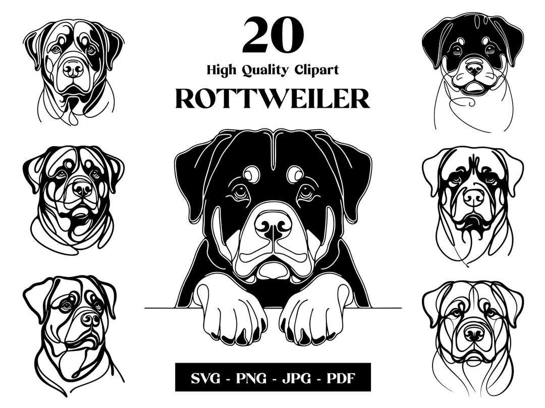 Rottweiler SVG & PNG Clipart Bundle: Digital Line Art, Minimalist ...