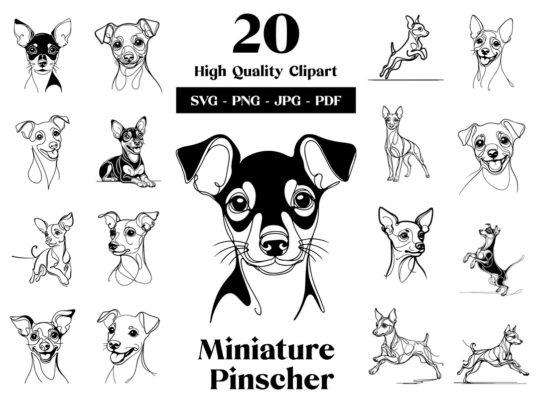 Min Pin Line Art: Miniature Pinscher SVG Clipart Bundle (digital ...