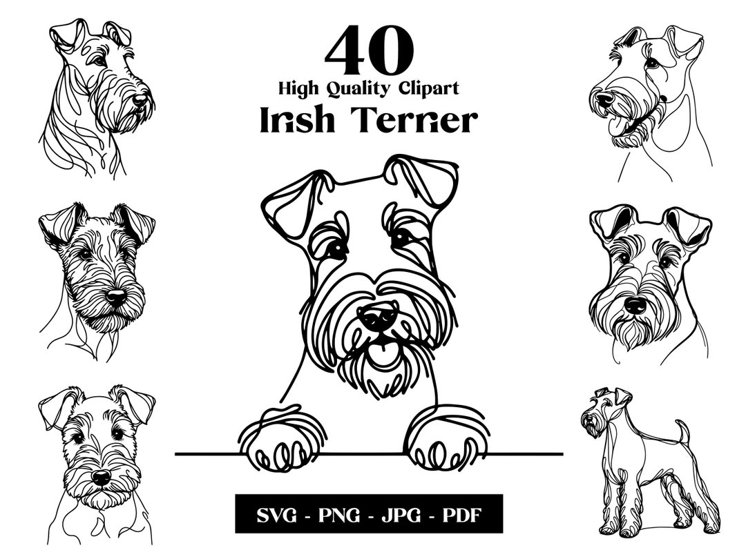 Irish Terrier SVG & PNG Clipart Bundle: Digital Line Art, Minimalist ...