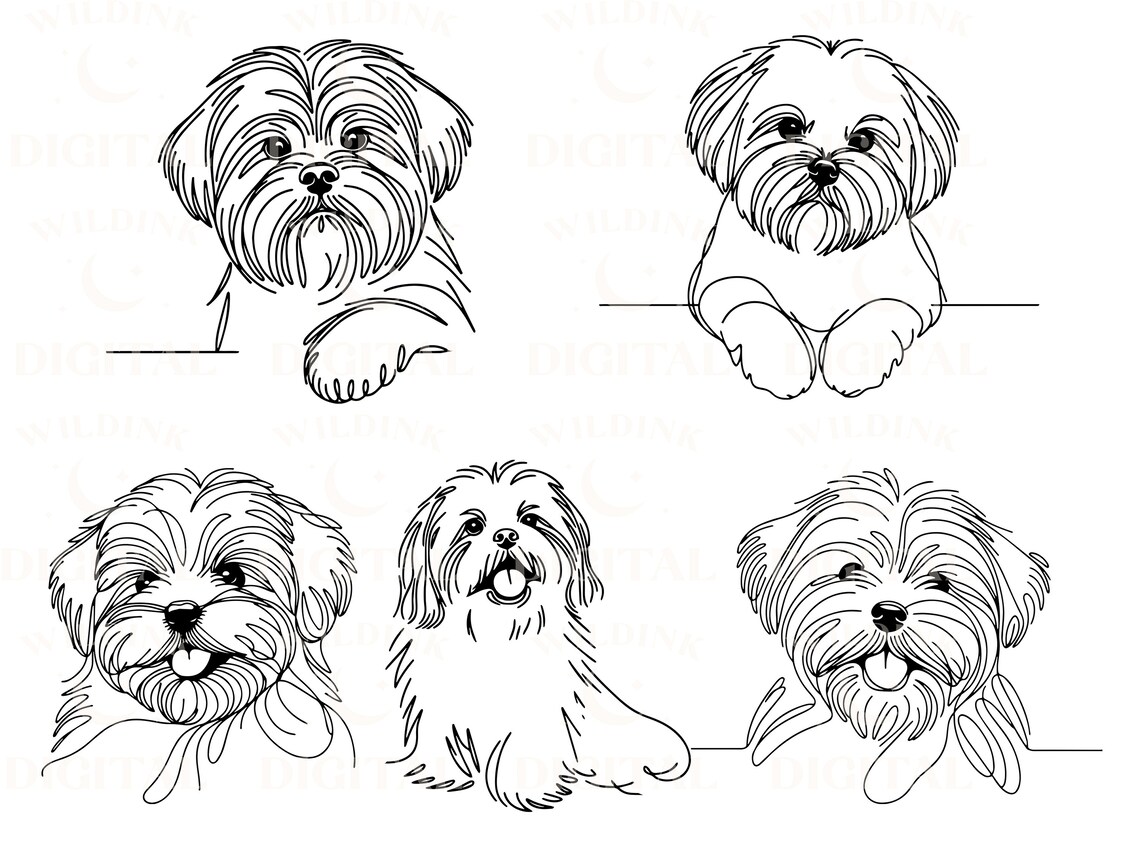 Lhasa Apso Line Art SVG & PNG Clipart Bundle (digital Download) - Etsy