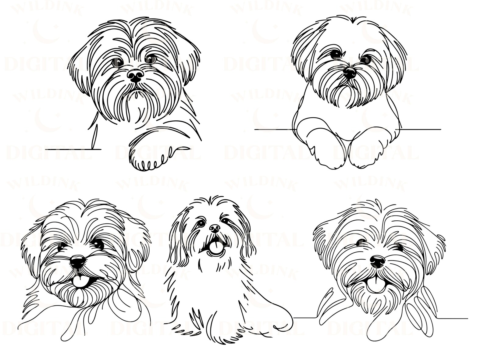 Lhasa Apso Line Art SVG & PNG Clipart Bundle (digital Download) - Etsy