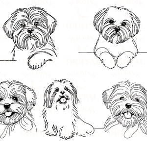 Lhasa Apso SVG & PNG Clipart Bundle: Digital Line Art, Minimalist ...