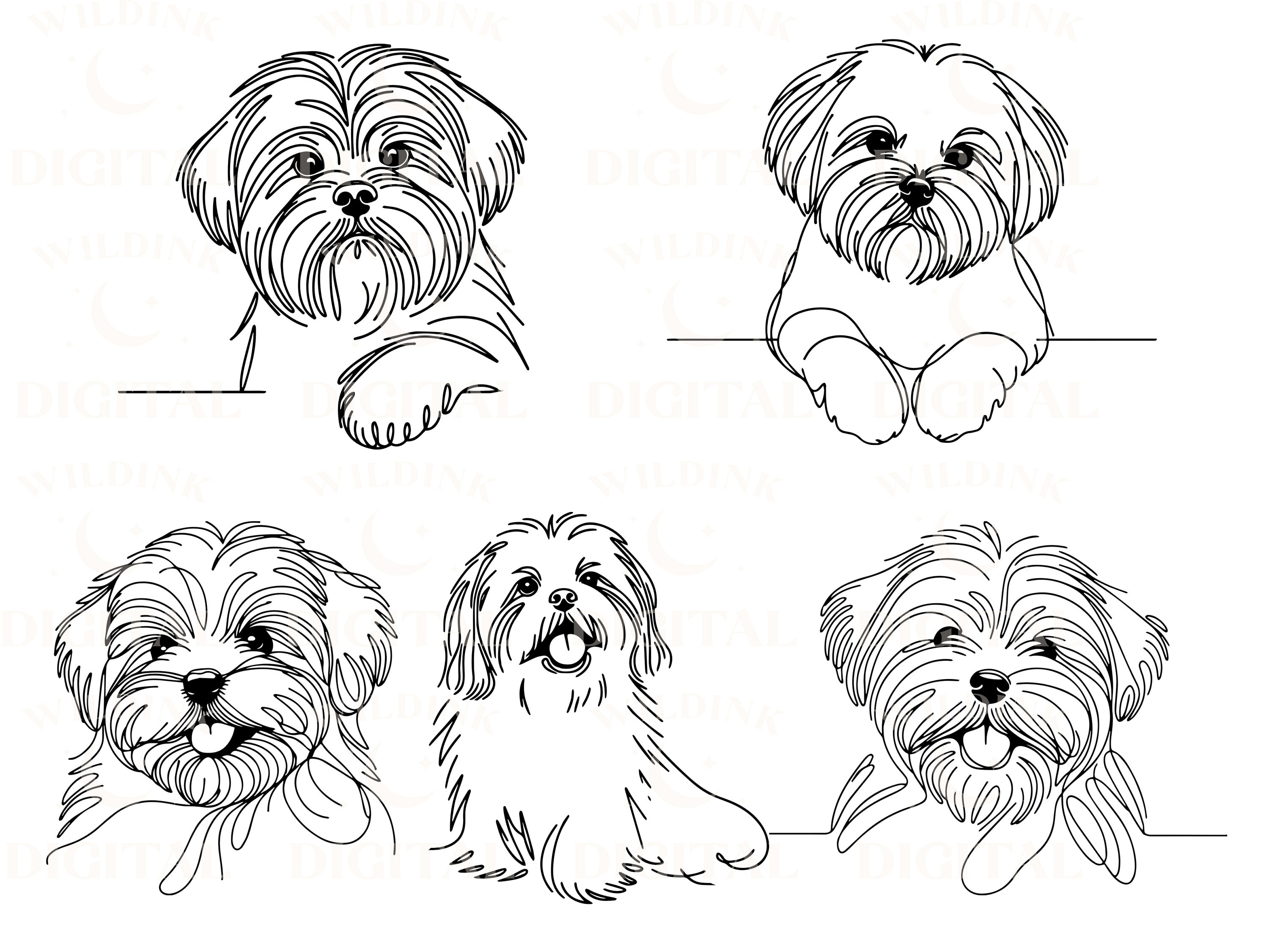 Lhasa Apso Line Art SVG & PNG Clipart Bundle (digital Download) - Etsy