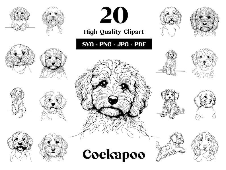 Cockapoo Line Art Clipart Bundle: Minimalist Dog Vector (digital ...
