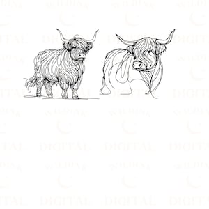 Highland Cow SVG Clipart: Minimalist Line Art Vector (digital Download ...