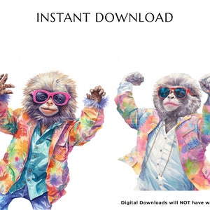 Dancing Marmoset Monkey Clipart: Funny Watercolor Pngs (digital ...