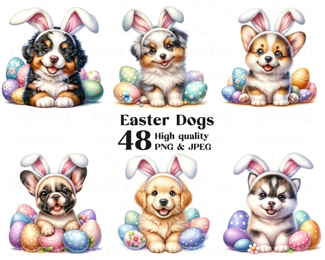 Easter Dogs Clipart Bundle: Watercolor Puppies PNG (digital Download ...