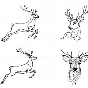 Deer SVG Clipart: Minimalist Line Art, Woodland Animal Vector (digital ...