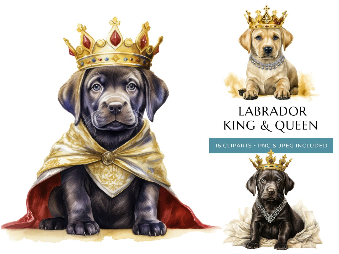King & Queen Labrador Retriever Puppy Watercolor Clipart - 16 High ...