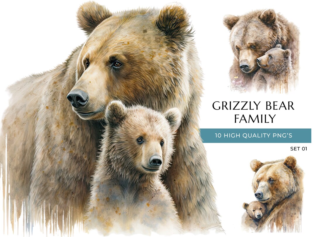 Mom and Baby Bear Clipart, 10 High Quality Pngs, Watercolor Cute Mama ...