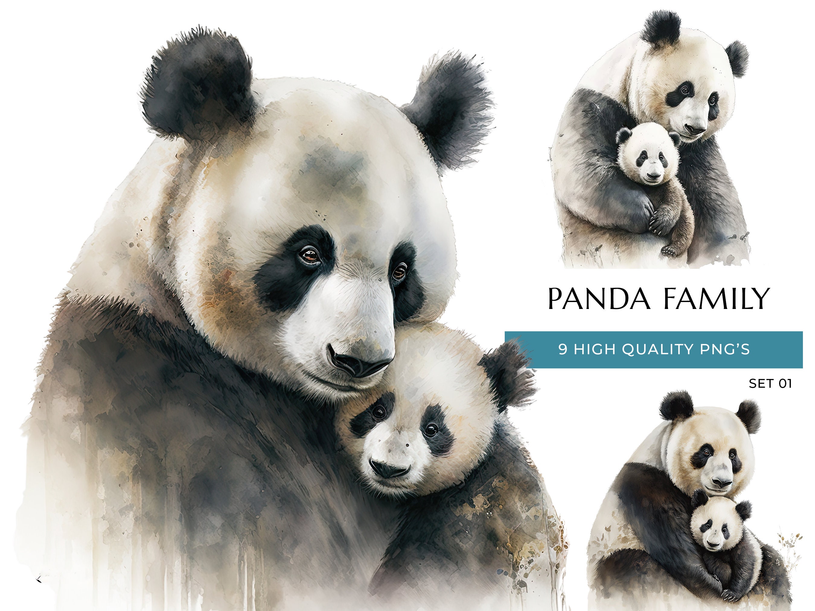 Mom and Baby Panda Bear Clipart 9 High Quality Pngs - Etsy