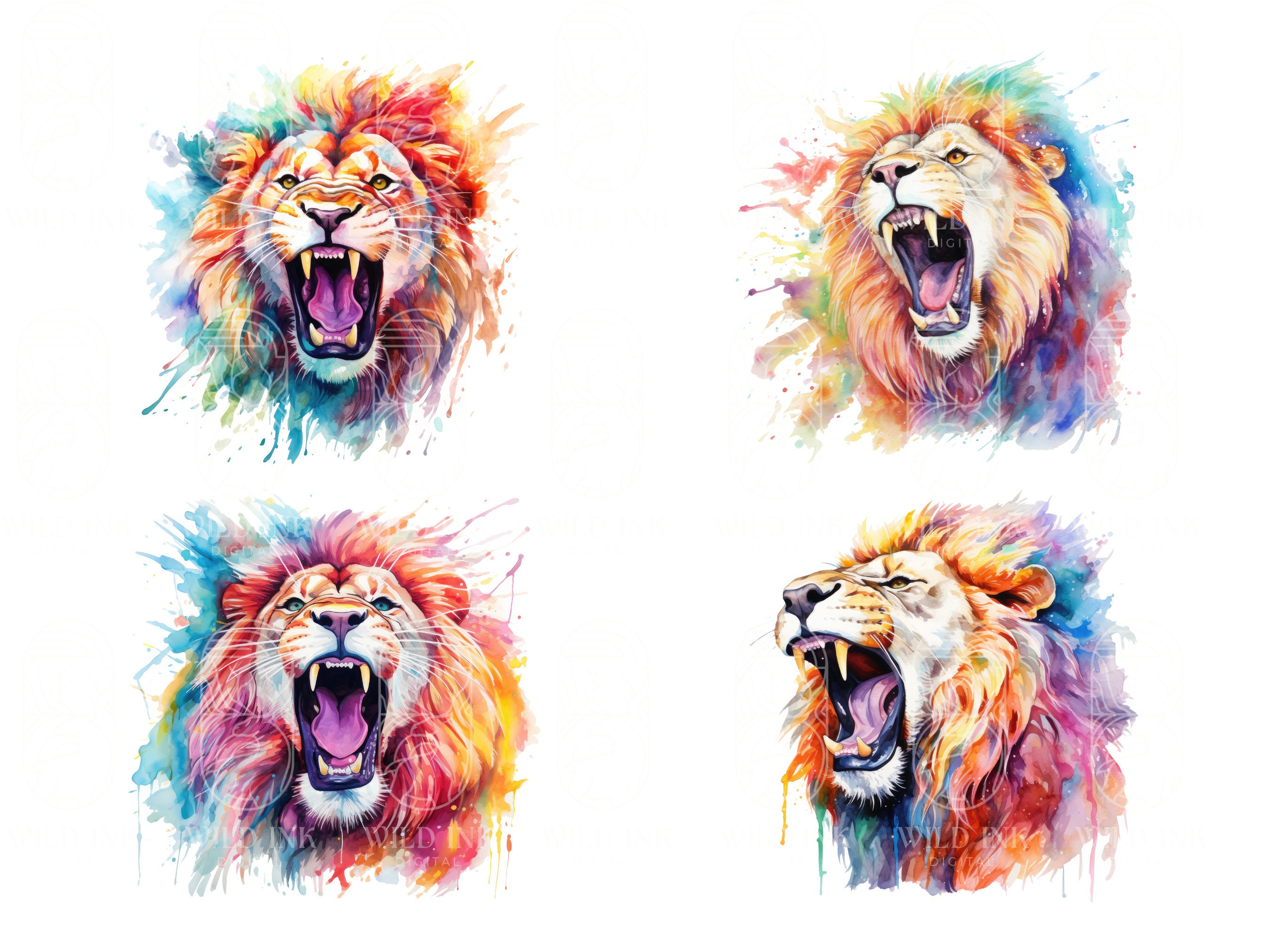 Watercolor Lion Clipart – Colorful Safari Animal PNG, JPEG (digital ...