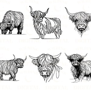 Highland Cow SVG Clipart: Minimalist Line Art Vector (digital Download ...