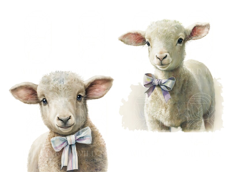 Baby Sheep With Bow Tie Watercolor Clipart of 13 Pngs Farm - Etsy