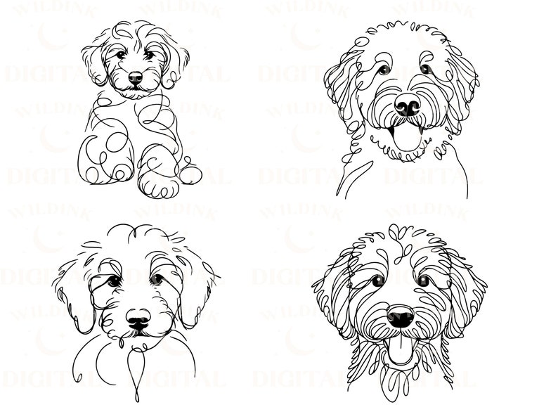 Goldendoodle Line Art Clipart Bundle: Minimalist Dog Vector (digital ...