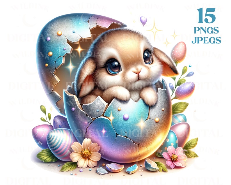 Watercolor Easter Bunny Clipart: Peeking Bunnies & Eggs (digital ...