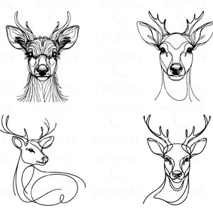 Deer SVG Clipart: Minimalist Line Art, Woodland Animal Vector (digital ...