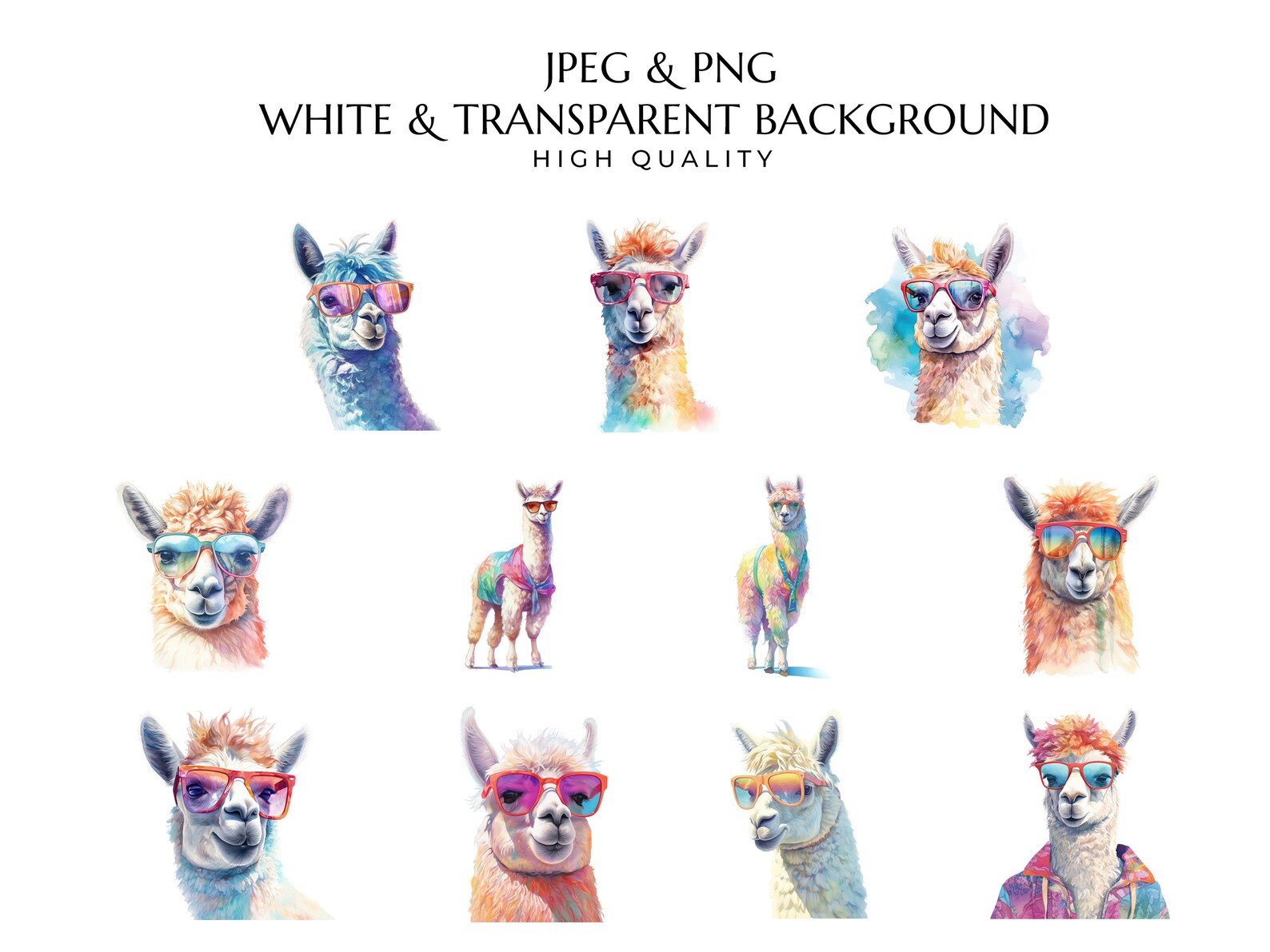 Watercolor Llama Clipart With Sunglasses (digital Download) - Etsy